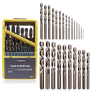Enegitech Twist Drill Bit Set, Size 1/32" - 1/2", Jobber Length Drill Bit Kit, M35 HSS High Speed Steel for Stainless Steel Hard Metal Cast Iron Wood Plastic 25 Pcs