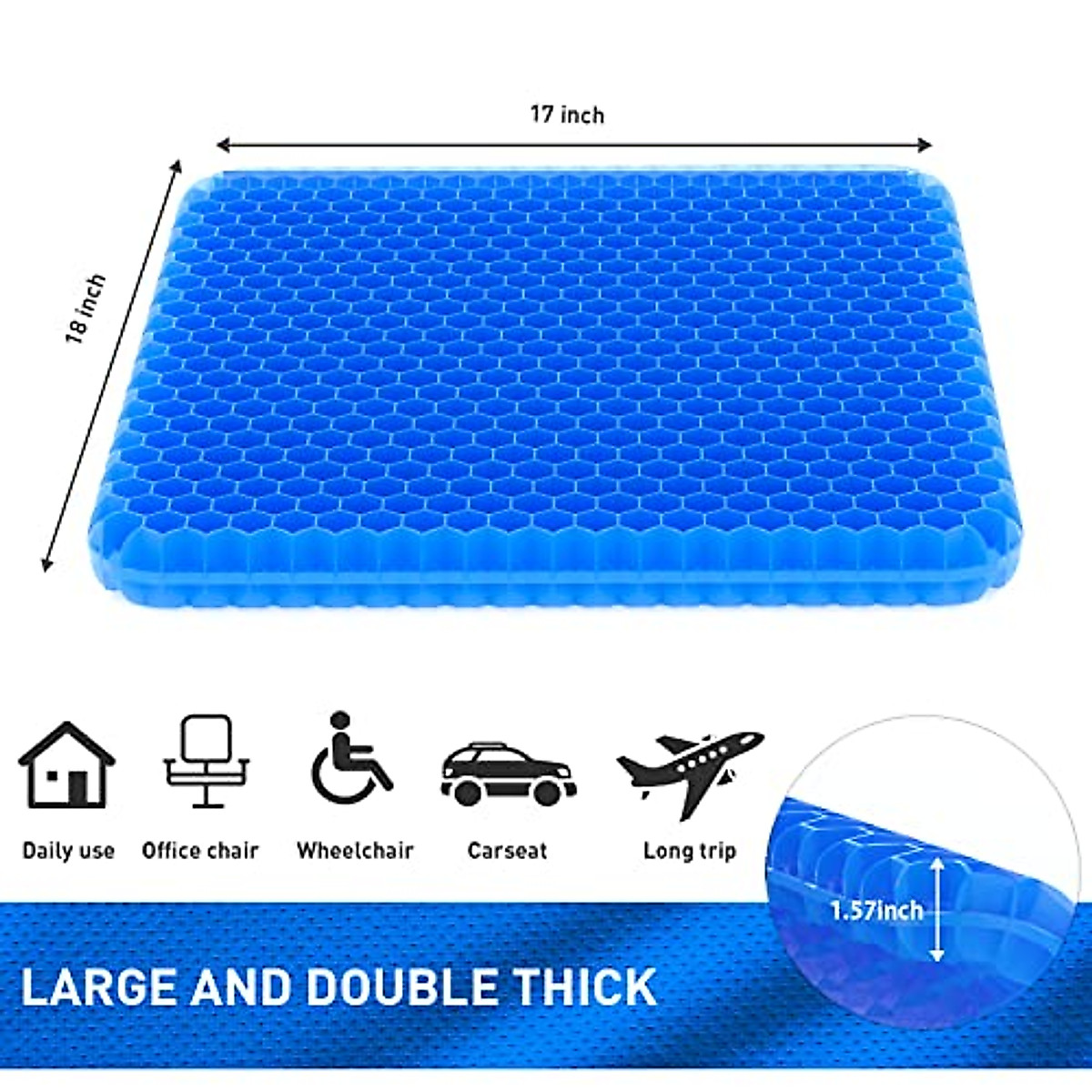 XSIUYU Extra-Large Gel Seat Cushion, Breathable Honeycomb Design Chair Cushions, Tailbone Pain Relief Egg Seat Cushion Butt Pillow, Chair Cushion for Office Chair Car Wheelchair Home Desk Chair