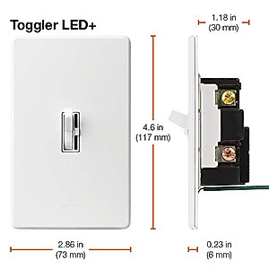 Lutron Toggler LED+ Dimmer | for Dimmable LED, Halogen, and Incandescent Bulbs | Single-Pole or 3-Way | AYCL-253P-WH | White