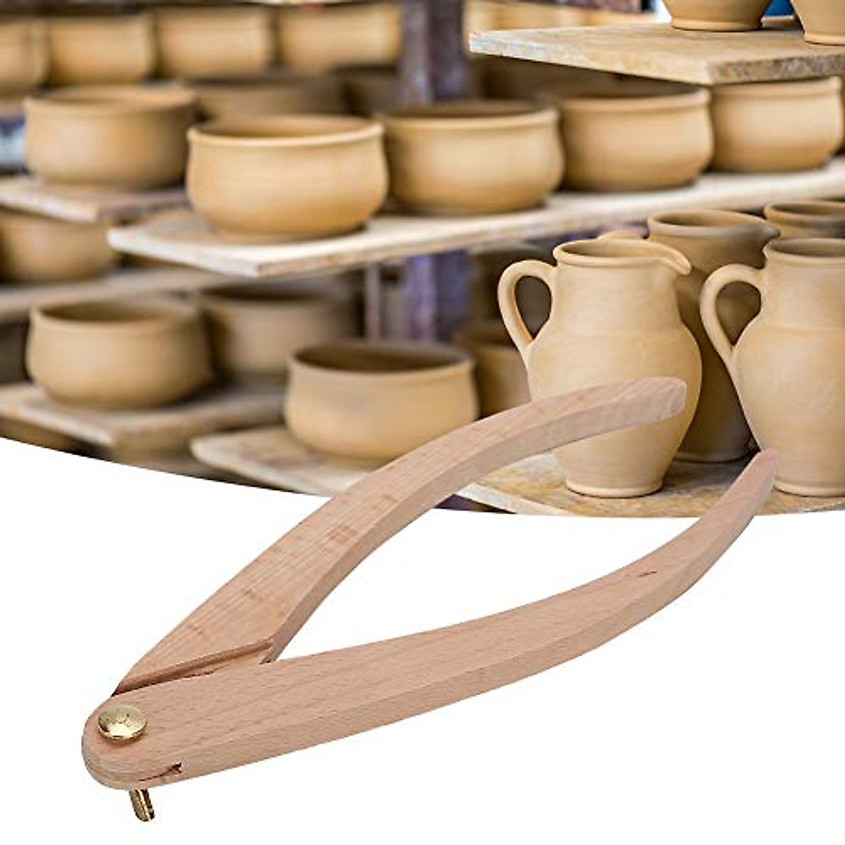 Jeanoko Solid Wood Caliper Positioning Distance Measuring Tool Wooden Pottery Tools for Ceramic Production Measurement(8-inch Wooden Caliper)