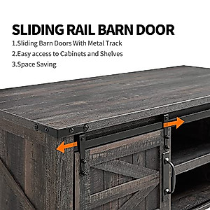 OKD 48-Inch Coffee Table Wood Cocktail Table Farmhouse Modern Center Rectangular Tables, with Sliding Barn Doors and Storage Cabinets Shelves, for Living Meeting Room, Dark Rustic Oak