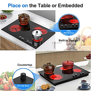 Electric Cooktop 30 Inch, Electric Stove 4 Burner Built-in Electric Cooktop,7200W Radiant Electric Cooktop Stove Itop,9 Power Levels,Timer,Knob Control,Kid Safety Lock,220-240V for Hard Wire(No Plug)