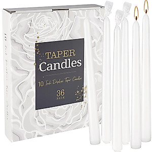 36 Pack 10 inch White Taper Candles, 7-7.5 Hour Burn Time,Unscented Dripless and Smokeless, Elegant Premium Quality Dinner Candle for Home Décor, Restaurant, Wedding, Party Candlesticks