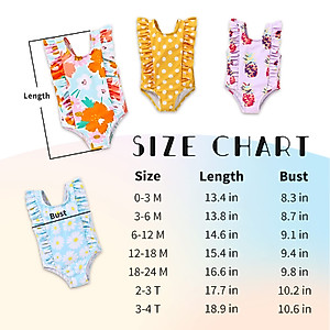 Newborn Baby Girl Ruffle Swimsuit Infant Toddler One Piece Floral Bikini Beach Bathing Swimwear Set (6-12 Months, Yellow White)