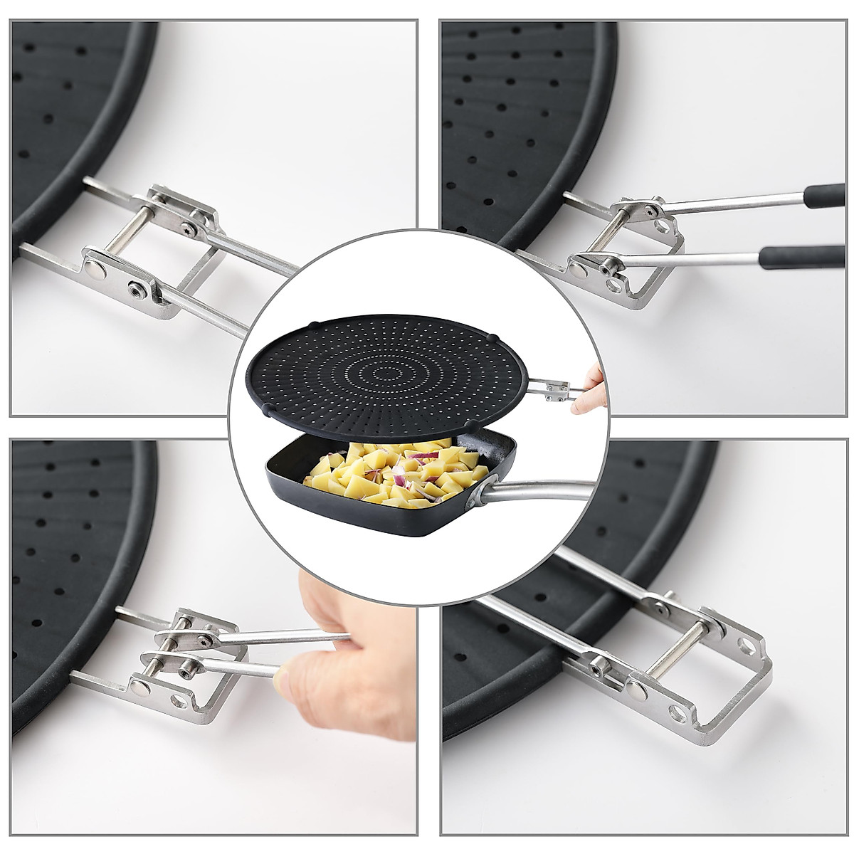 Splatter Guards for Frying, 13 Inch Silicone Grease Splatter Guard, Splatter Screen for Frying Pan with Latest Folding Handle, Cover Oil Splash When Cooking Fried Chicken or Popcorn