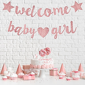 Baby Shower Decorations for Girl, 3M Long Baby Girl Banner, Welcome Banner, Pink Baby Shower Banner for Gender Reveal Party (Pink)