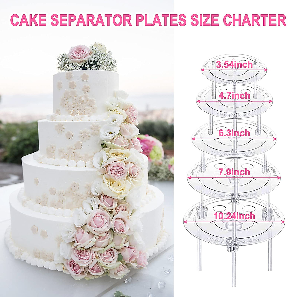 Aufind 85 PCS Plastic Cake Dowel Rods Set, 20 White Plastic Cake Sticks Support Rods with 5 Cake Separator Plates for 4, 6, 8, 10,12 Inch Cakes and 20 Clear Cake Stacking Dowels for Tiered Cakes