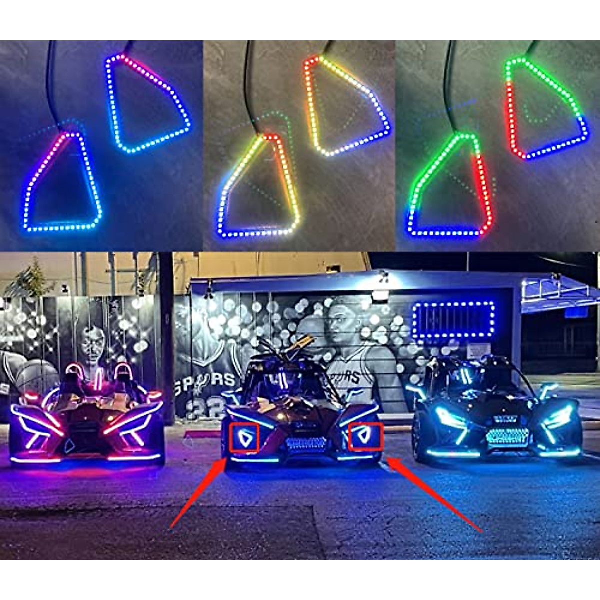 2PCS Angel Eyes Bluetooth CHASING Vent Overlay Lights KIT For 2020 2021 2022 2023 Polaris Slingshot Headlights