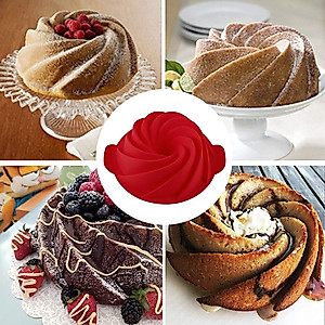 SHEbaking Silicone Fluted Pan,Jello Mold Gelatin Mold, Non-stick Baking Mold with Sturdy Handle Perfect for Cake, Jello, Mousse,Bread 9 inch