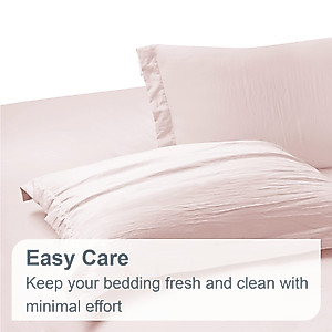 Swift Home Full/Queen Bedding Microfiber Duvet Cover & Sham Bedding Set, Prewashed Crinkle, Ultra-Soft, Lightweight & Durable – Rose Blush, Full/Queen (90”x90”) – Comforter Not Included