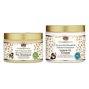 African Pride Moisture Miracle Pre-Shampoo & Leave-In Cream - Helps Minimize Hair Breakage & Provides Intense Moisture for Natural Coils & Curls, Detangles & Conditions, 12 Oz & 15 Oz