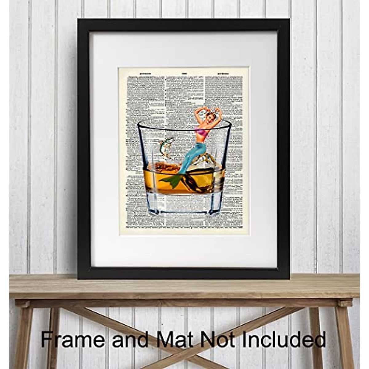 Bar Man Cave Mermaid Decor - Scotch Whiskey Wall Art - Fish Wall Decor for Men, Guys - Funny Alcohol Drinking Decor - 8x10 Dictionary Art Picture Poster - Home Office Decor