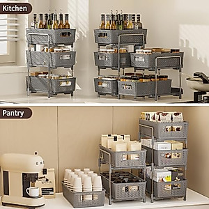 Bathroom Organizers and Storage, 2 Pcs 3 Tier Under Sink Organizer, Medicine Cabinet Organizers With Dividers, Pull Out Cabinet Organizer, Bathroom Cabinet Organizer and Storage, Kitchen Storage Grey