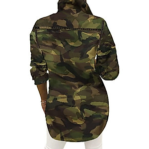 SeNight Camouflage Jacket For Women's Casual With Pockets Sexy V Neck Long Sleeve Button Down Denim Coat