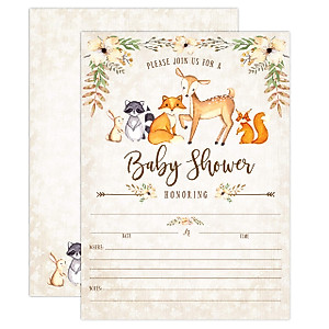 Your Main Event Prints Woodland Baby Shower Invitations, Fox Baby Shower, Boy Baby Shower, Deer Baby Shower, Little Fox, 20 Fill in Invitations and Envelopes