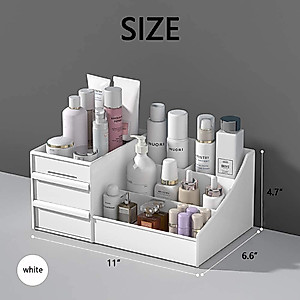 skin care organizer,Makeup Desk Organizer With Drawers,Countertop Organizer for Cosmetics,Vanity brush with Holder for Lipstick, Brushes, Eyeshadow, and Jewelry Desktop Finishing Dresser (White)