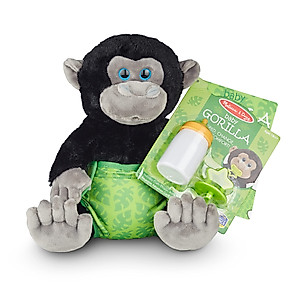 Melissa & Doug 11-Inch Baby Gorilla Plush Stuffed Animal with Pacifier, Diaper, Baby Bottle