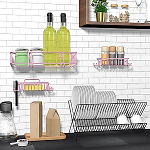 TONLEA Shower Caddy, Shower Organizer for Bathroom, 3-Pack Rustproof Stainless Steel Shower Shelves with Soap Dish and Hooks for Bathroom Storage, Adhesive or Drilling Kitchen Organization, Pink