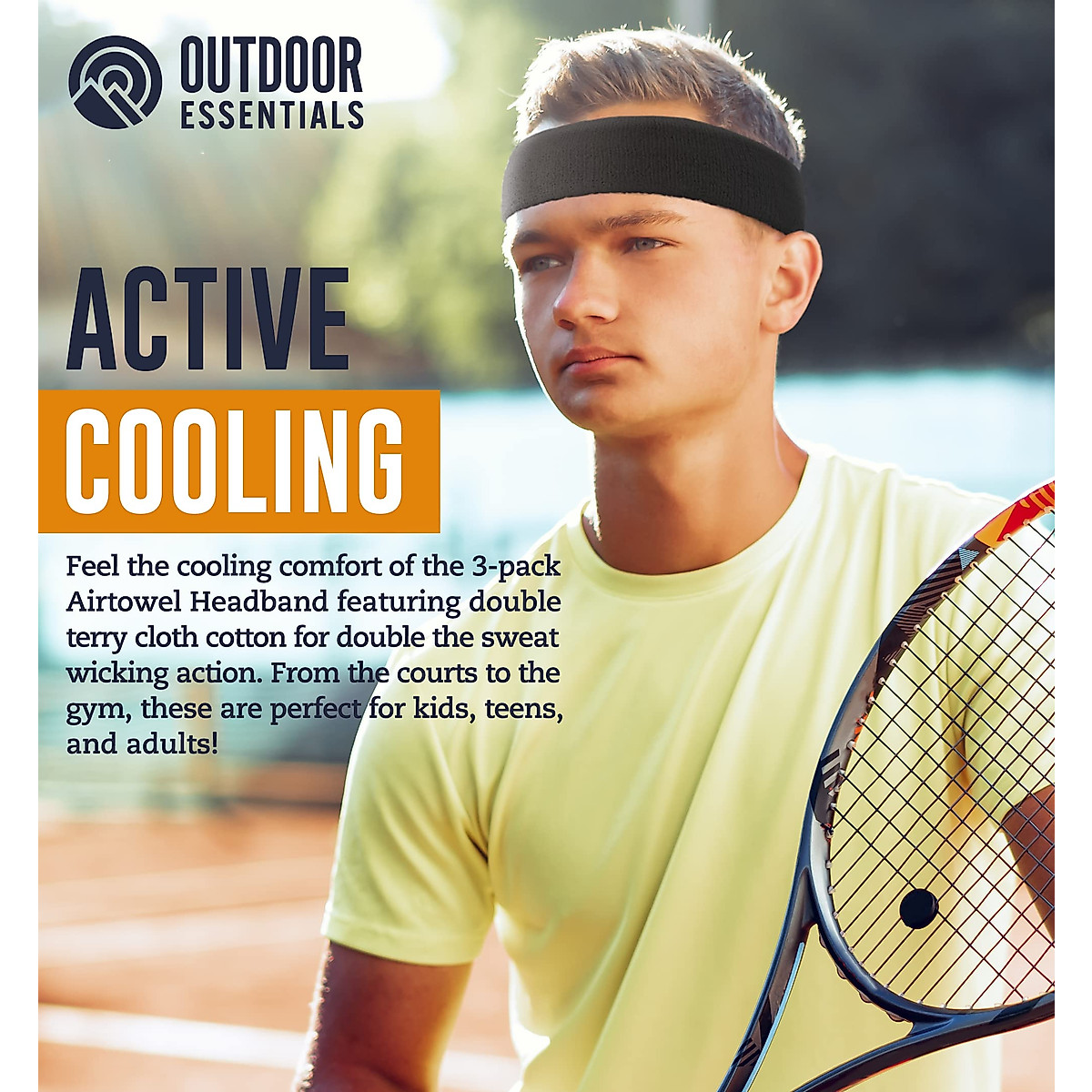 OutdoorEssentials Sweat Bands Headbands Men - Sweatbands for Women - Sports Headband - Sweat Absorbing Headband - Black, One Size - Hiking