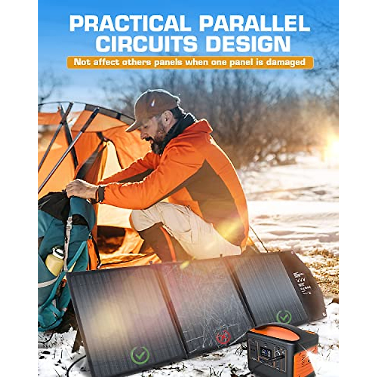 Ecosonique Foldable Solar Panel 60W with Adjustable Kickstand, Portable Solar Panel for Power Station, 18V Folding Solar Charge with 2 USB Outputs for RV Laptops Solar Generator Van Camping Off-Grid