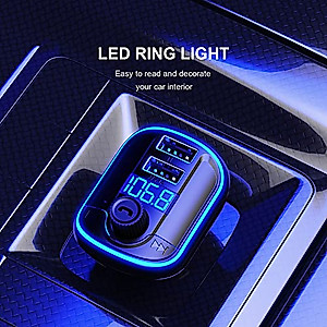 Bluetooth FM Transmitter for Car - Bluetooth Car Adapter Radio Transmitter, Dual USB Car Charger, MP3 Music Player Bluetooth 5.0 Car Kit with Breathing Light, Hands-Free Calls Siri Google Assistant