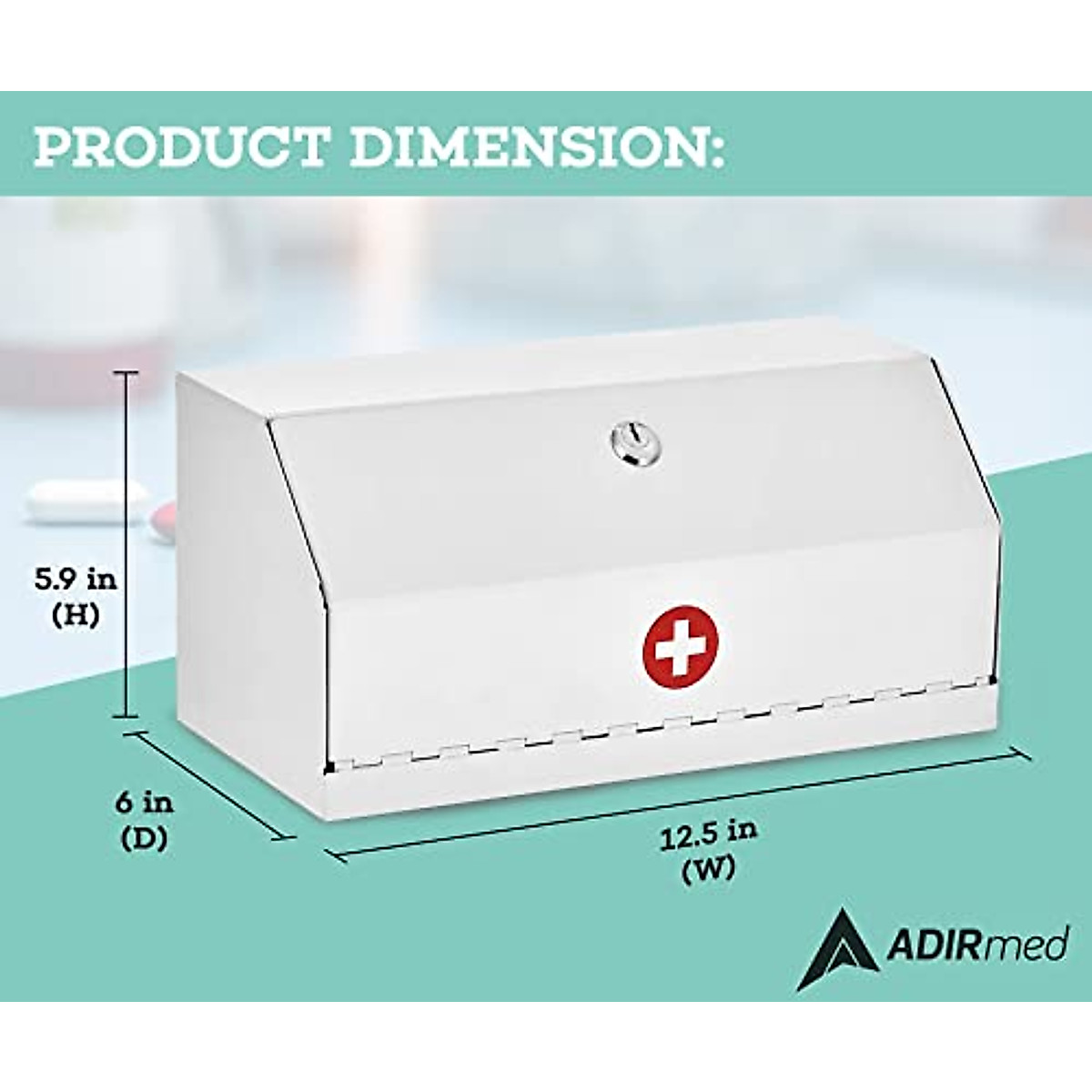 AdirMed Medicine Lock Box for Medication Lock Box with Key - Wall Mounted Locking First Aid Medicine Cabinet, Secured Prescription Storage for Peace of Mind Around Kids at Home, School (Steel White)
