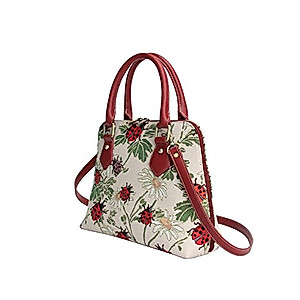 Signare Tapestry Hand & Shoulder Bag for Women |Fashionable Cross Body bag Purses for Woman |Satchel Bag for Women Girls Teen with Ladybug and Flower|CONV-LDBD