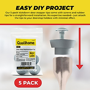 Replacement Rubber Tip for Kickdown / Drop Down Door Stop Holder, Grey, 5 Pack