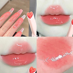 Domality 6pcs Flower Jelly Lipstick Set, 6 Colors Heart Shape Moisturizing Lip Glaze, Glossy Hydrating Lip Gloss, Mirror Effect Lip Balm Makeup Pen for Fuller Lips