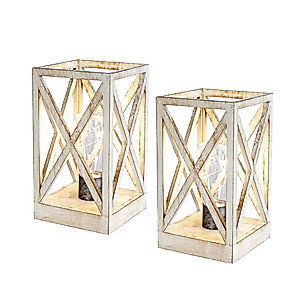 WINGBO 2 Pack Retro Battery Powered Table Lamps, Battery Operated Cordless Lamp Set, Portable Nightlight Decorative Light for Living Room Dining Room Bedroom Entryway Patio Backyard, White Finish