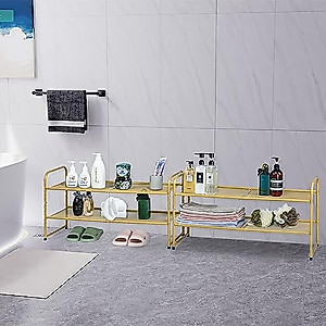 SUFAUY 2-Tier Shoe Rack, Stackable Shoe Shelf Storage Organizer for Entryway Closet, Metal Mesh, Gold