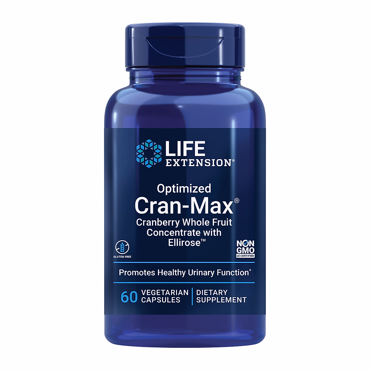 Life Extension Optimized Cran-Max®, cranberry whole fruit concentrate with hibiscus extract, best in class support for female urinary tract health, gluten-free, vegetarian, non-GMO, 60 capsules