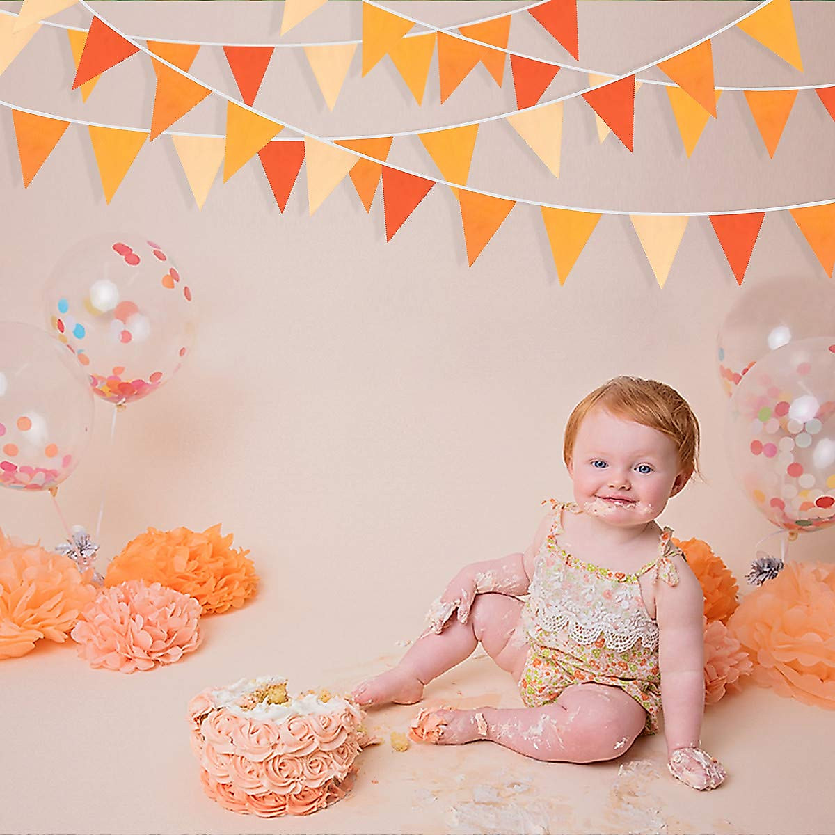 10M/32Ft Triangle Flag Fabric Banner Cotton Pennant Garland Cloth Bunting for Fall Decor Autumn Wedding Birthday Party Thanksgiving Day Home Nursery Outdoor Garden Hanging Decoration (Orange+36Pcs)