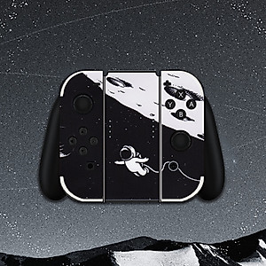 BelugaDesign Space Switch Skin | Cool Sticker Wrap Vinyl Decal | Galaxy Spaceship Astronaut Moon Cute | Compatible with Nintendo Switch (Switch OLED, Black White)