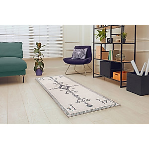 GLN Rugs Bohemian Collection - Machine Washable Area Rug, Bohemian Vintage Washable Rug, Non Slip Area Rug, Low Pile Chenille Living Room Rug, Bedroom Rug, Bathroom Rug (2'x3' Beige Rug)