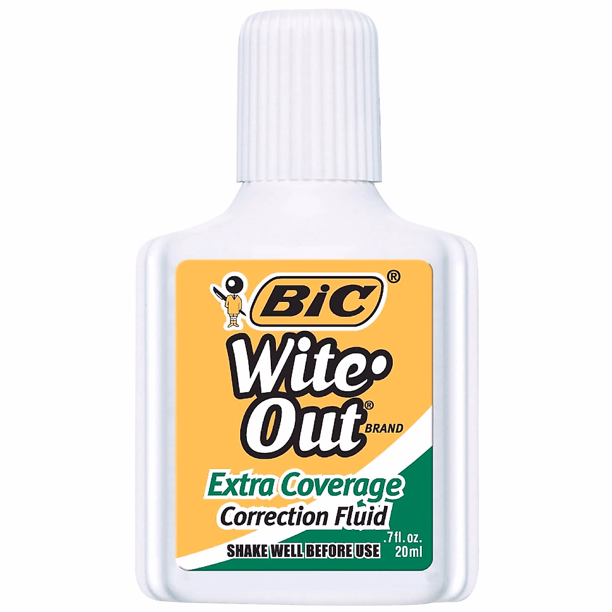 BIC Wofec12we Wite-Out Extra Coverage Correction Fluid, 20 Ml Bottle, White, 1/Dozen (Bicwofec12we)