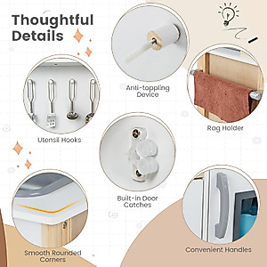 HONEY JOY Kids Kitchen Playset, Wooden Play Kitchen for Toddlers, Microwave, Range Hood, Ice Maker, 18 Cooking Accessories, Little Chef Pretend Play Toy Kitchen Set, Gift for Boys Girls, Natural