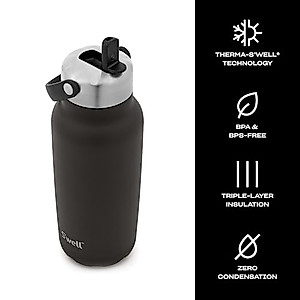 S'well Recycled Stainless Steel Explorer with Flip Straw Lid, 32oz, Onyx, Triple Layered Vacuum Insulated Containers Keeps Drinks Cold for 42 Hours and Hot for 10