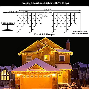 KiflyTooin Led Christmas Lights Outdoor Christmas Decorations Hanging Lights 400LED 8 Modes 75 Drops, Outdoor Indoor Fairy String Lights for Party, Holiday, Wedding Decorations (Warm White)