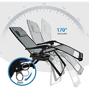 Ezcheer Oversized Padded Zero Gravity Chair with Foot Rest Cushion & Headrest, Support 400 lbs Extra Wide Seat Folding Patio Recliner