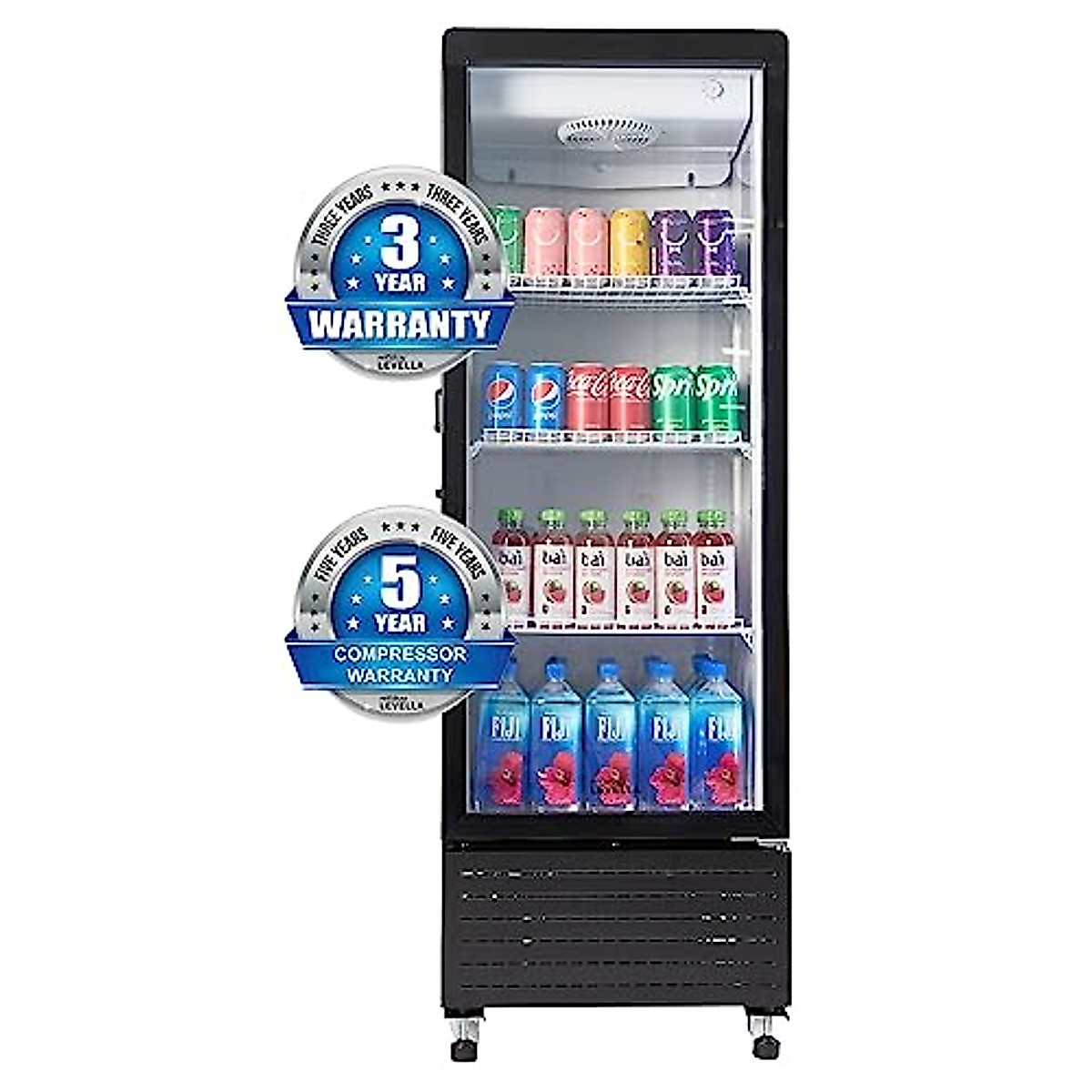 PremiumLevella Glass Door Display Refrigerator 7.6 cu ft Commercial Beverage Cooler Merchandiser With Sleek LED Light Strip