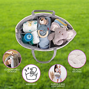 Extra Large Baby Diaper Caddy Organizer - Baby Basket Diaper Storage and Baby Caddy Nursery Organization - Diaper Organizer Changing Table Storage - Portable Rope Diaper Caddy with Baby Storage Basket