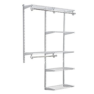 Rubbermaid Configurations Deluxe Closet Kit, White, 4-8 Ft. & Configurations Deluxe Closet Kit, Titanium, 4-8 Ft, Wire Shelving Kit with Expandable Shelving and Telescoping Rods