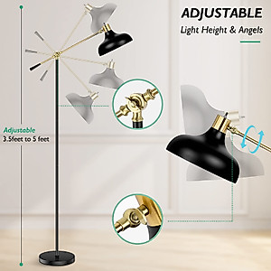 Industrial Floor Lamp For Bedrooms - Black Rustic Reading Lamp, 180°Adjustable Arm & Head Antique Indoor Standing Lamp, Modern Arc Indoor Pole Task Lamp For Living Room, Office, Study Room, Hotel