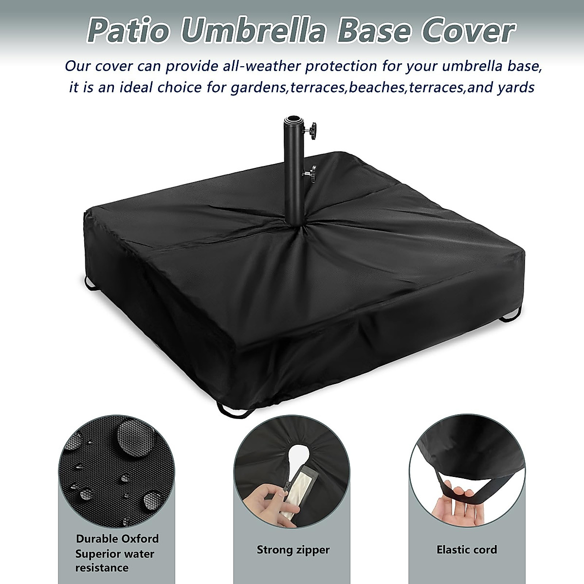 Rileytee Patio Umbrella Base Cover,Outdoor Heavy Duty 600D Waterproof Anti-UV Square Umbrella Stand Base Cover,Black,Cover Only (25"L x 25"W x 7"H)