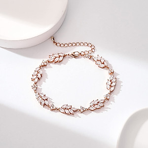 SWEETV Cubic Zirconia Bridal Wedding Bracelets for Brides, Bridesmaids, Marquise Elegant Tennis Bracelet for Women Jewelry Gift