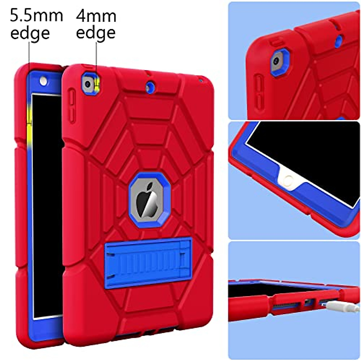 Grifobes for iPad 6th/5th Generation Cases 2018/2017, iPad Air 2 Case 2014 9.7 inch, Heavy Duty Shockproof Rugged Protective iPad 5 6 Gen 9.7" Case with Stand for Kids Boys Children (Red+Blue)