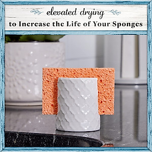 Home Acre Designs Sponge Holder for Kitchen Sink - Rustic Farmhouse Home Kitchen Decor - White Ceramic