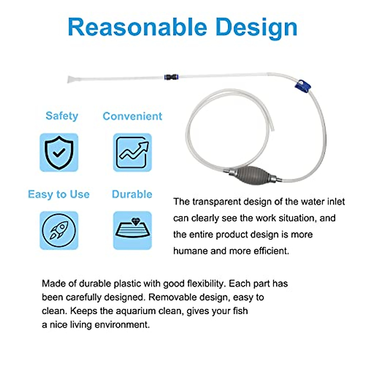 Coldairsoap Fish Tank Gravel Vacuum Pump, Fish Tank Gravel Cleaner/Water Changer, Aquarium Water Changer Siphon, 3 in 1 Aquarium Gravel Cleaner with Sponge Scrubber Pad Cleaning as