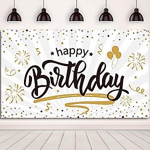 Happy Birthday Backdrop Banner Happy Birthday Party Decorations for Men Women 30th 40th 50th 60th Birthday Anniversary Party Backdrop Decoration Photography Background for Women Men